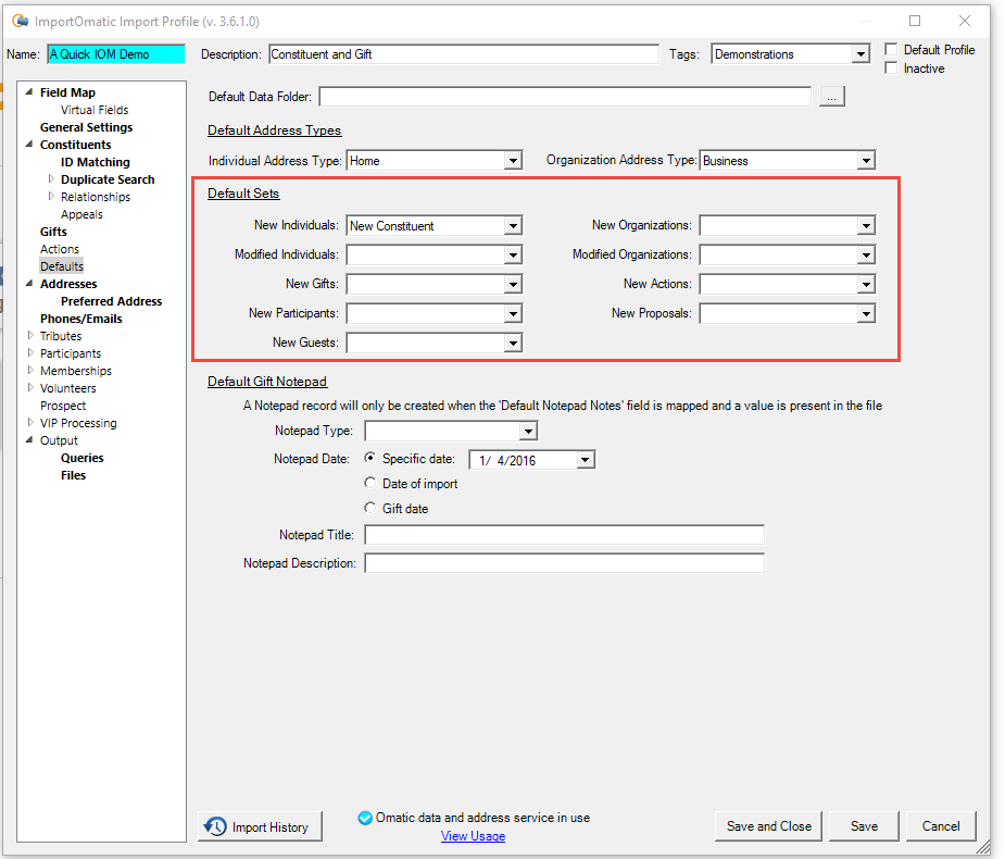 How to Apply Default Sets to ImportOmatic Imports
