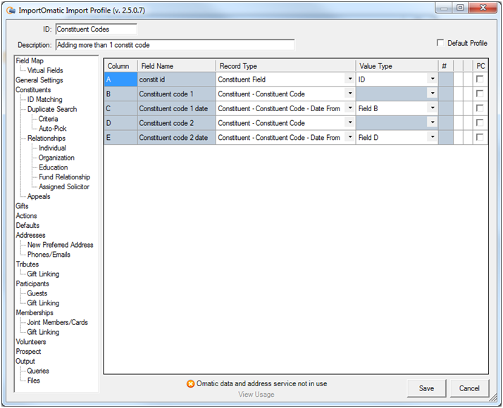 How to Import Multiple Constituent Codes