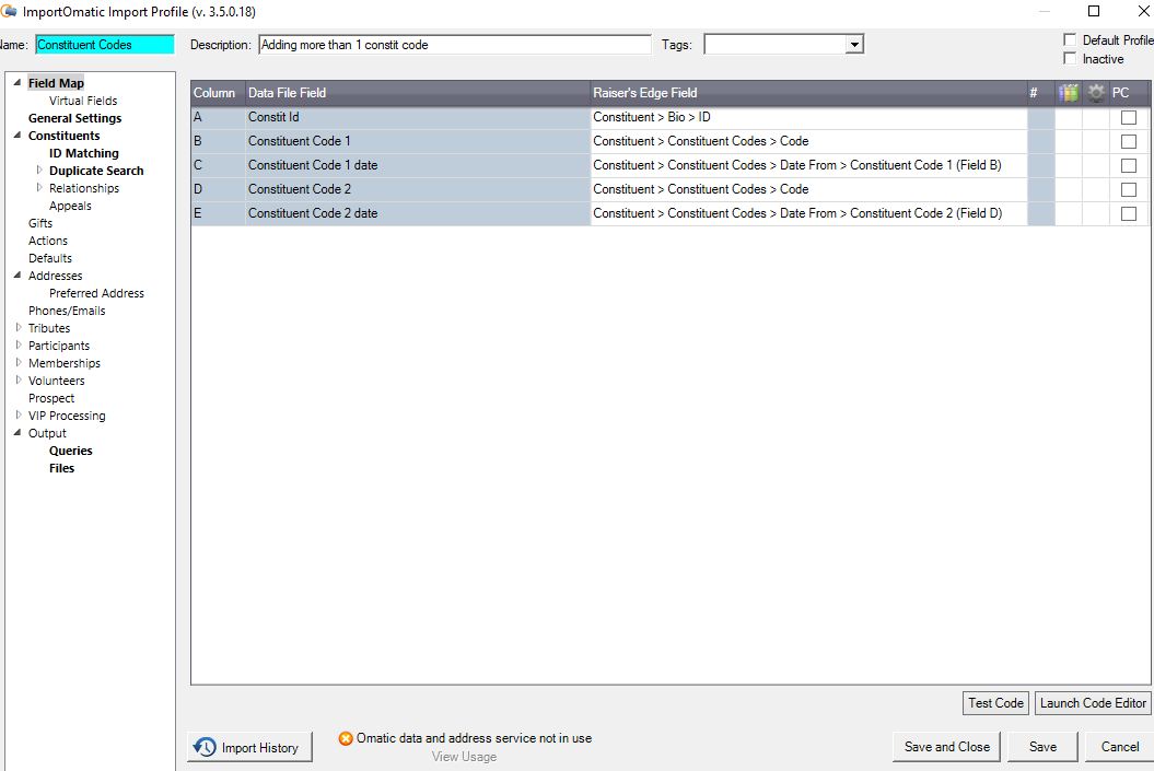 How to Import Multiple Constituent Codes