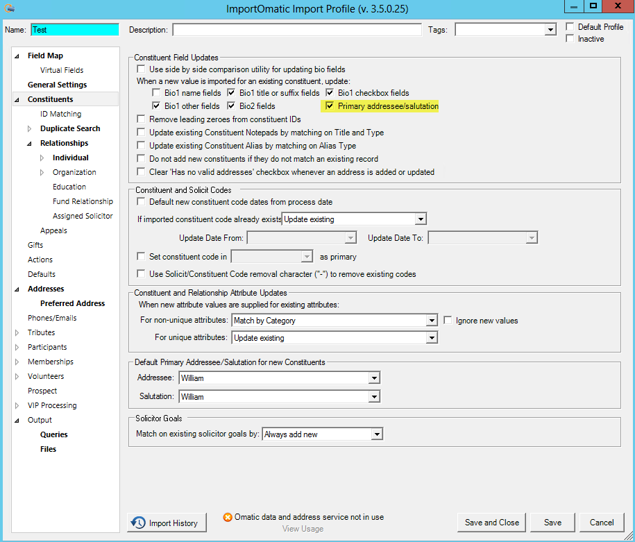 How To Prevent Overwriting the Addressee/Salutation When Importing