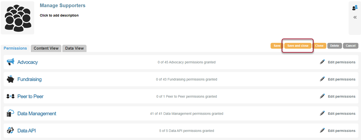 How to Set Up Permissions Needed for the Engaging Networks API User