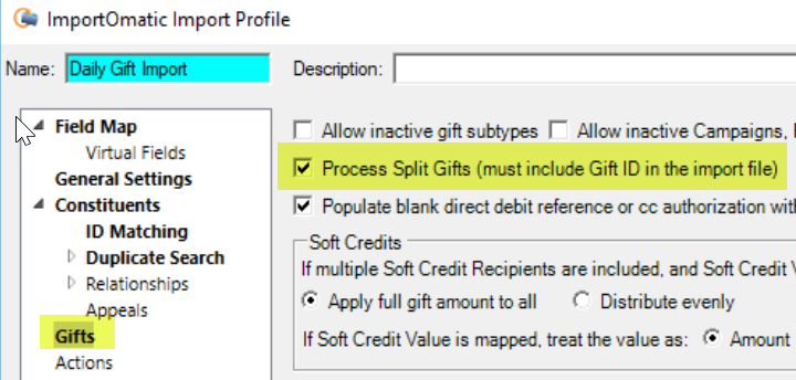 How to Import Split Gifts