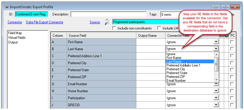 ImportOmatic Export Profile Configuration - Export Profile Field Mapping