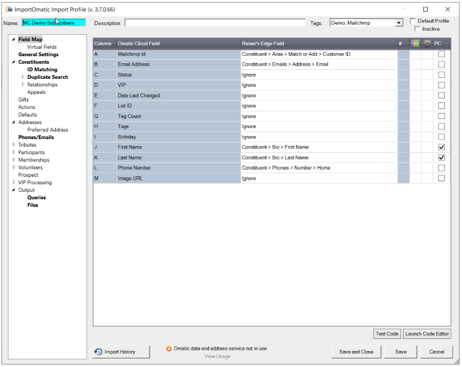 ImportOmatic - Preconfigured Profile Template - Mailchimp