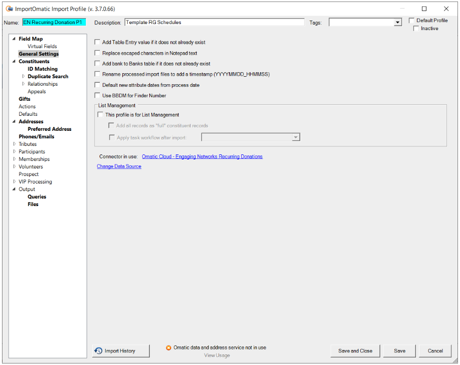 ImportOmatic - Preconfigured Profile Template - Engaging Networks
