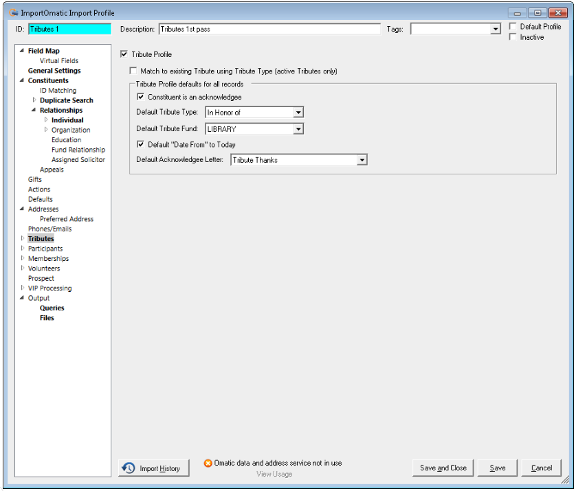 ImportOmatic - Appendix - Import Example - Import Tributes and Tribute ...