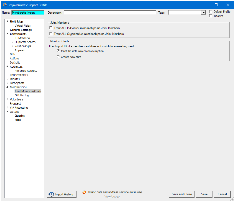 ImportOmatic - Configuration - Profiles - Profile Configuration Screens - Memberships - Joint ...