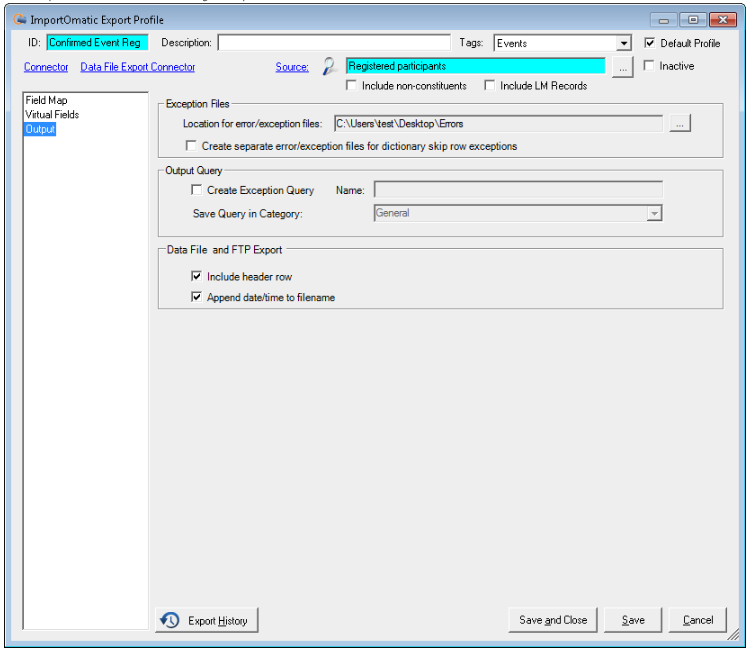 ImportOmatic Export Profile Configuration - Export Profile Output Files