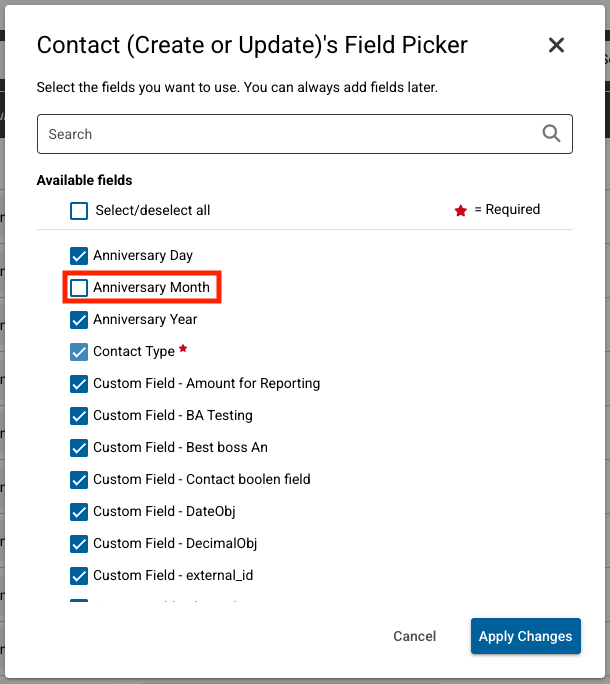 How to Add/Remove Fields under Objects on the Mapping Screen